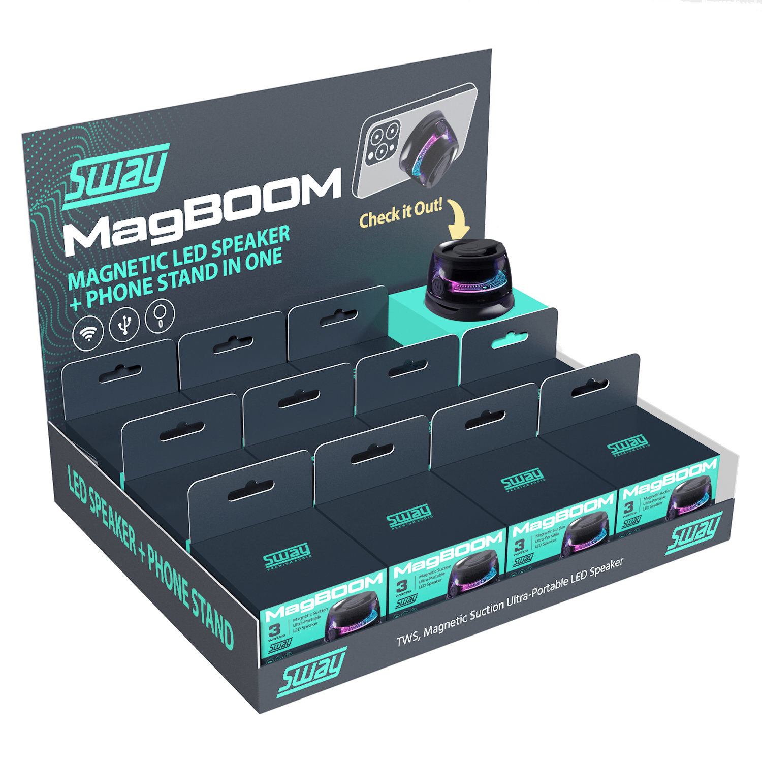 Sway - Magboom Led Magnetic Bluetooth Speaker (12 Pack) | Wellbots | Free Shipping