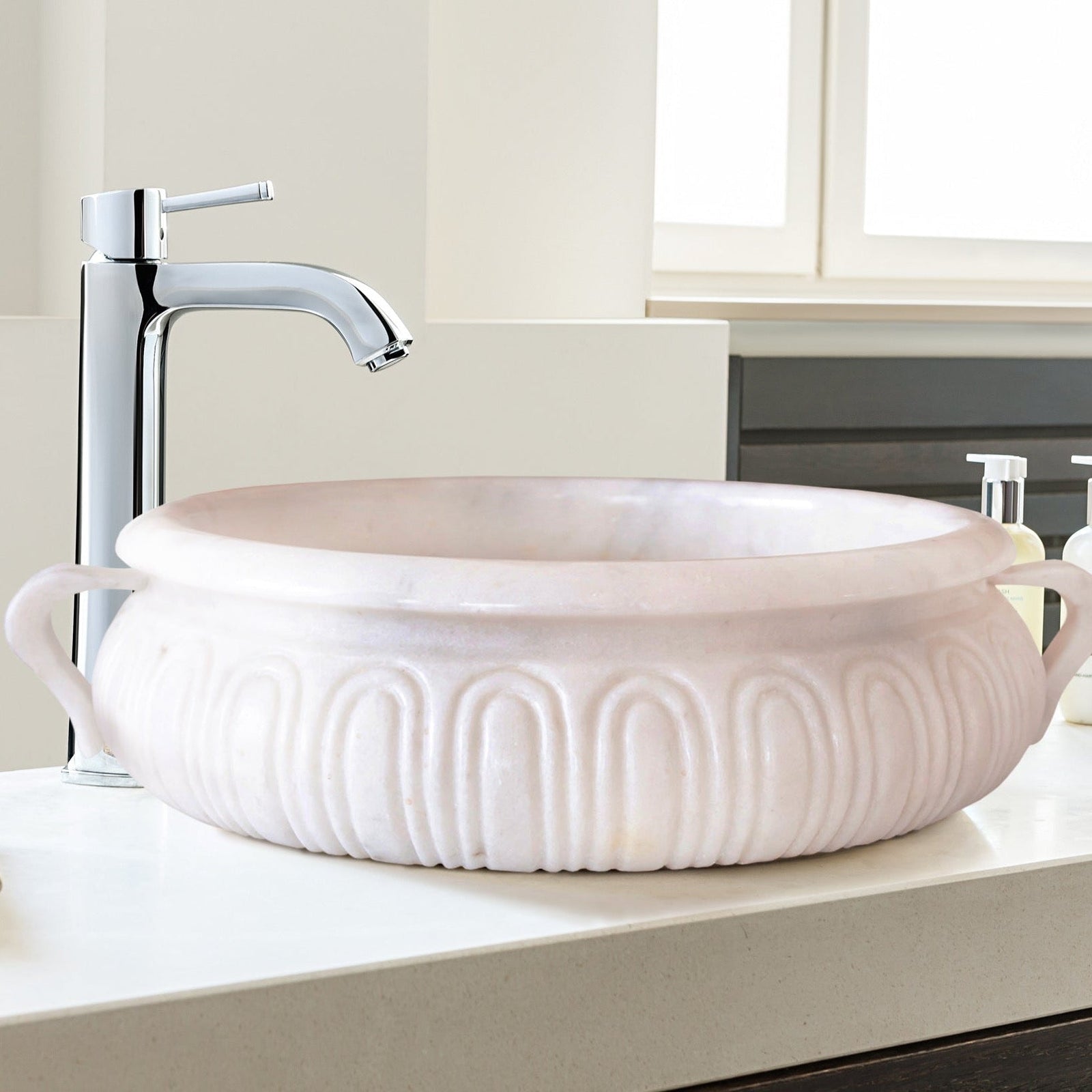 Calacatta White Marble Vessel Saucepan Shape Above Vanity Bathroom Sin