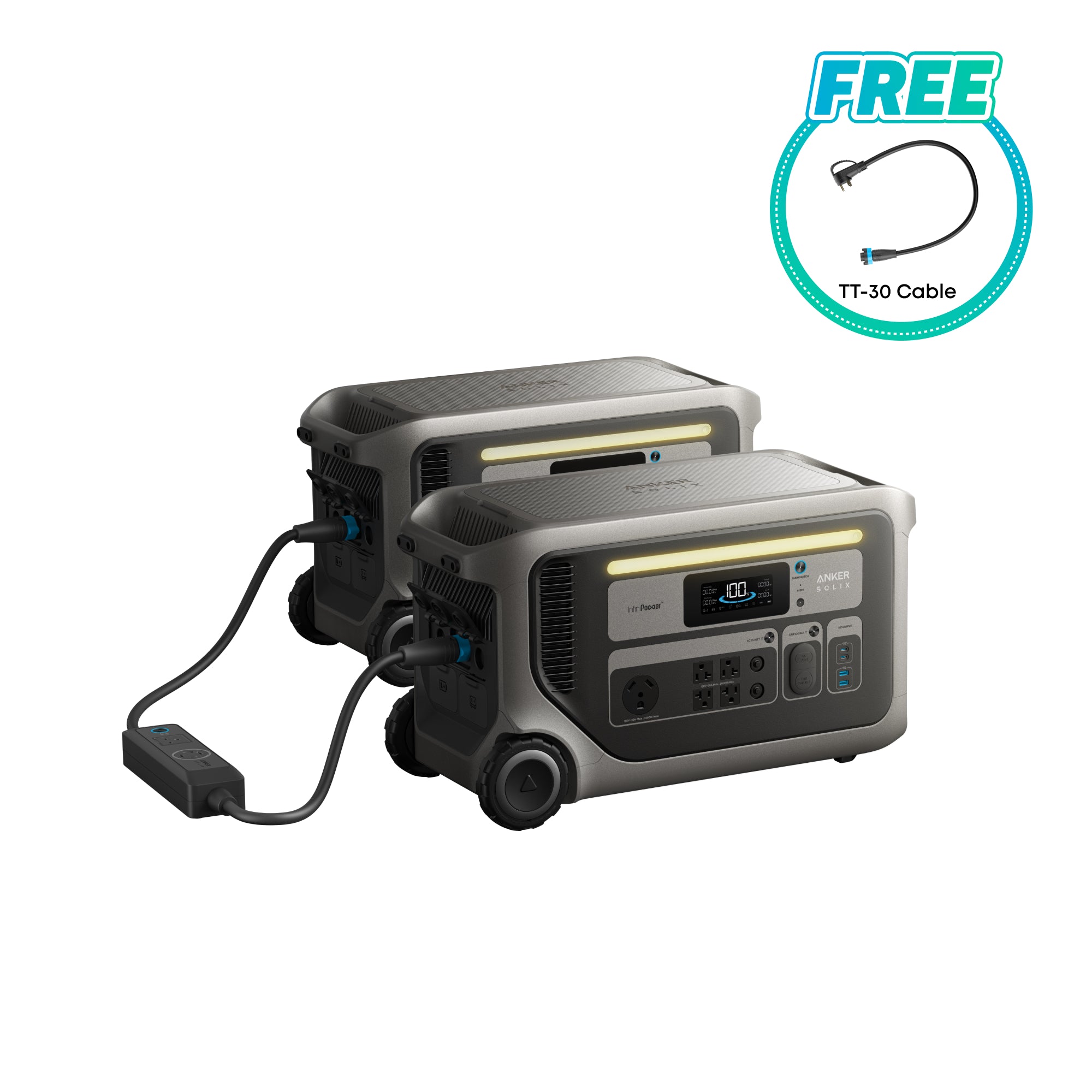 Anker SOLIX F3000 Power Station x 2 + Double Voltage Hub + FREE TT-30 ...