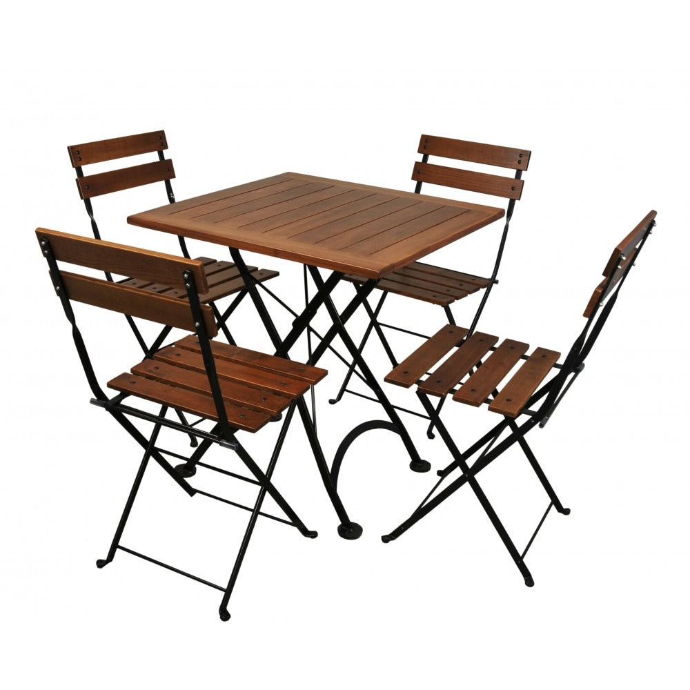 Five Piece Dining Set with 28" Square European Chestnut Wood Slats Top