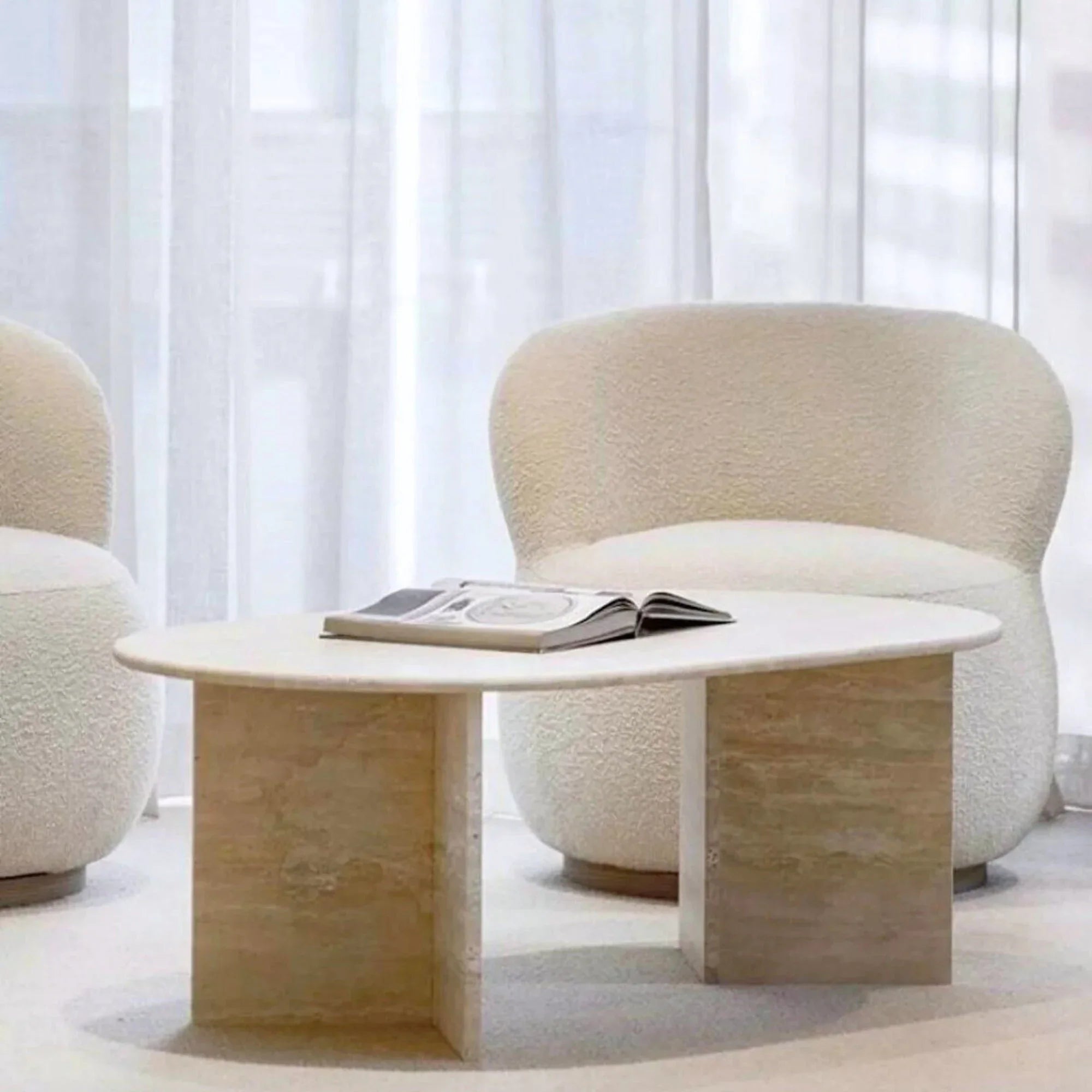 Troia Light Travertine Oval Shape Coffee Table Filled and Polished (W)