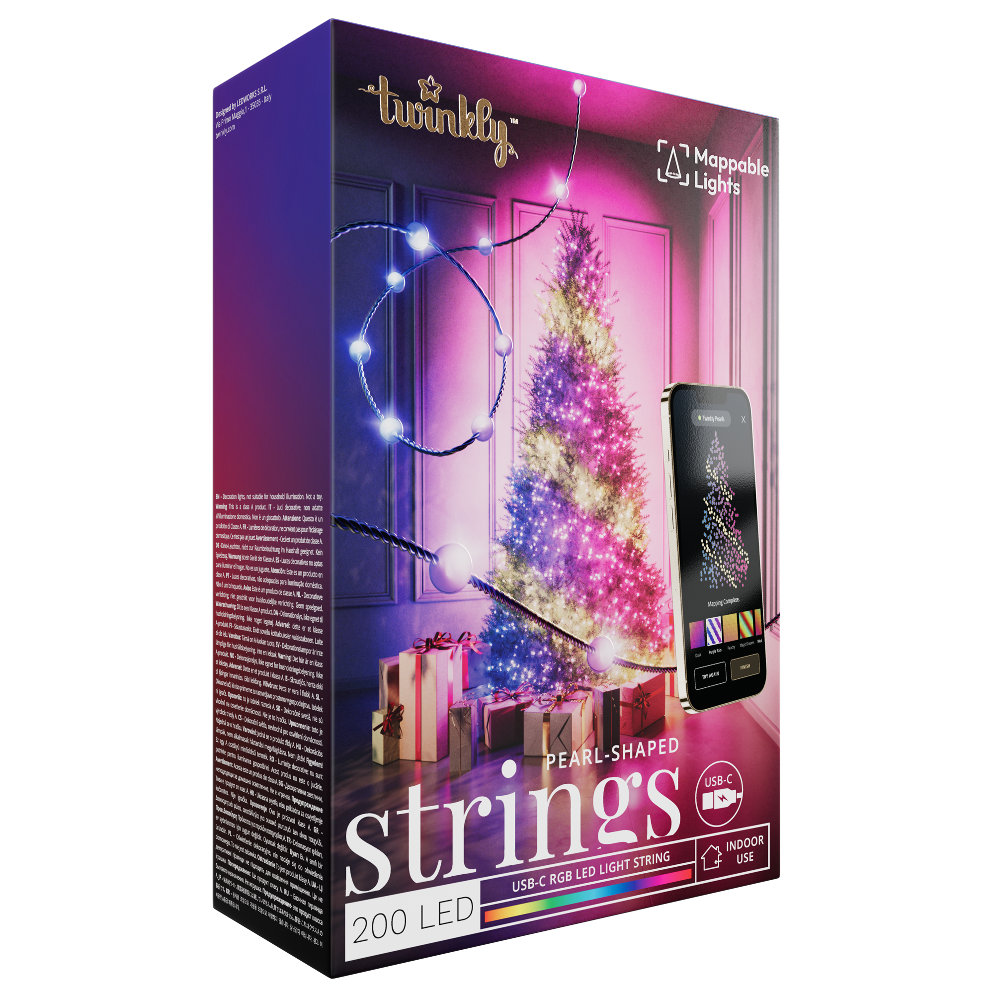 Twinkly Strings USB-C Pearls 200 LED, Pearl-Shaped LED Light String ...