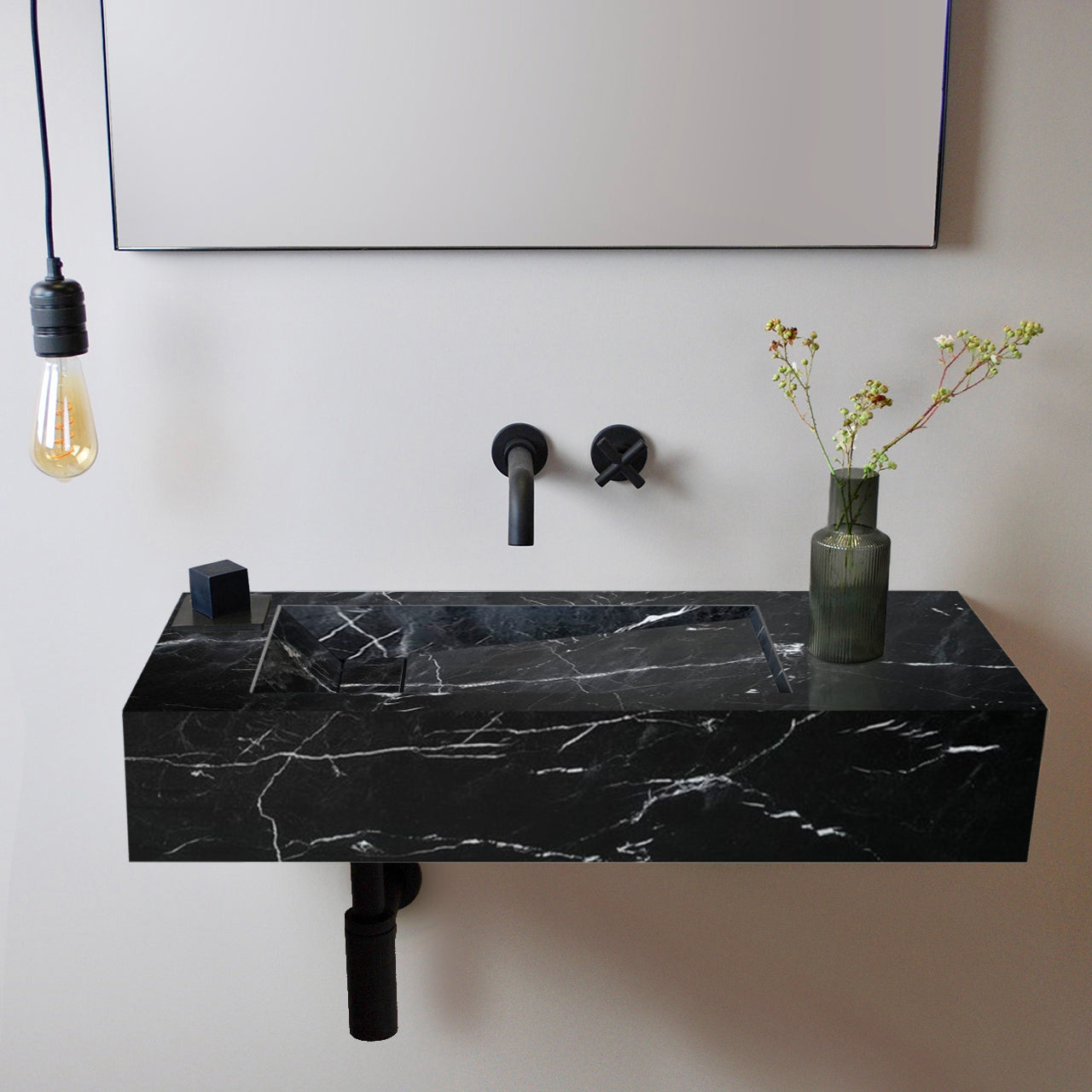 Alexandrette Black Marble Modern Rectangular Sink Wall-mount Bathroom
