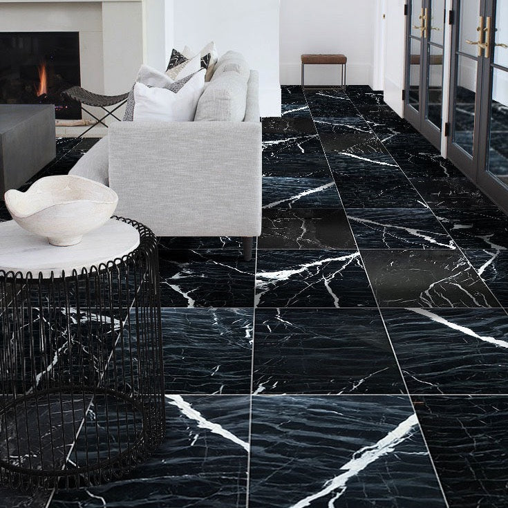 Alexandrette Black Marble Polished Floor and Wall Tile - Large Format