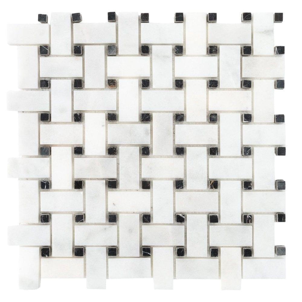 Carrara White-Toros Black Basketweave Mosaic Floor and Wall Tile - Liv