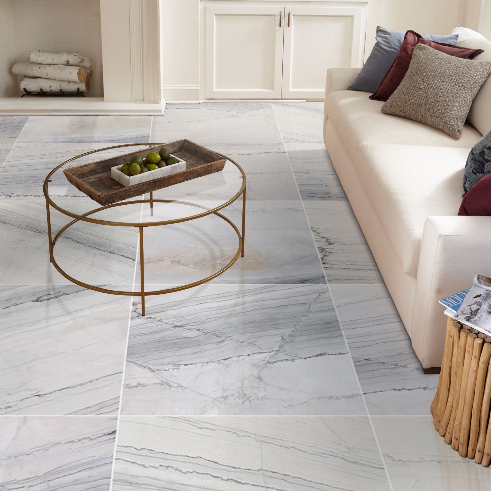Bianco Massa Exotic Marble Polished Floor and Wall Tile - Large Format