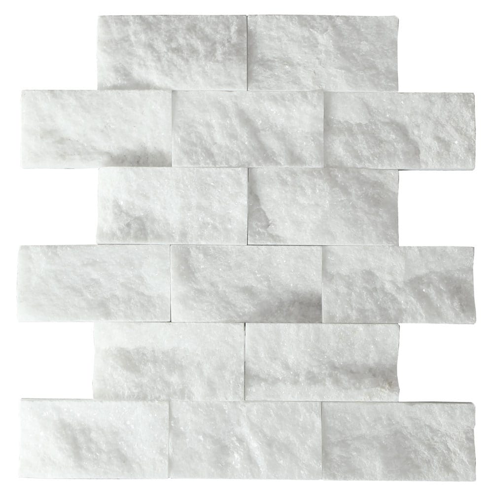 Carrara White Marble Split Face Brick Mosaic Wall Tile - Livfloors Col