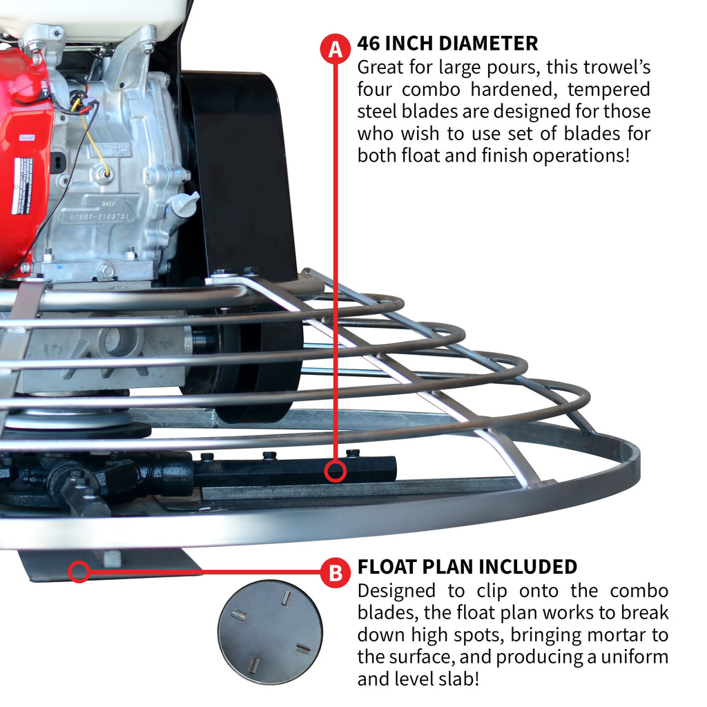 46" Concrete Power Trowel 8.5HP Honda Combo Blades and Float Pan Cemen