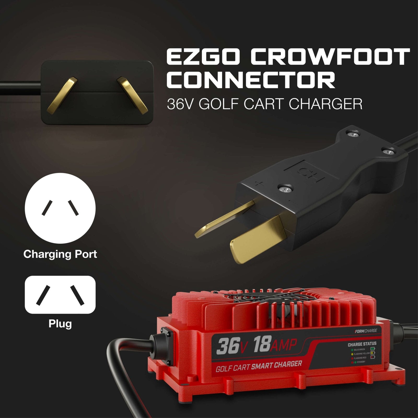 FORM 36V Golf Cart Charger for Club Car, EZGO & Yamaha with Crowfoot P