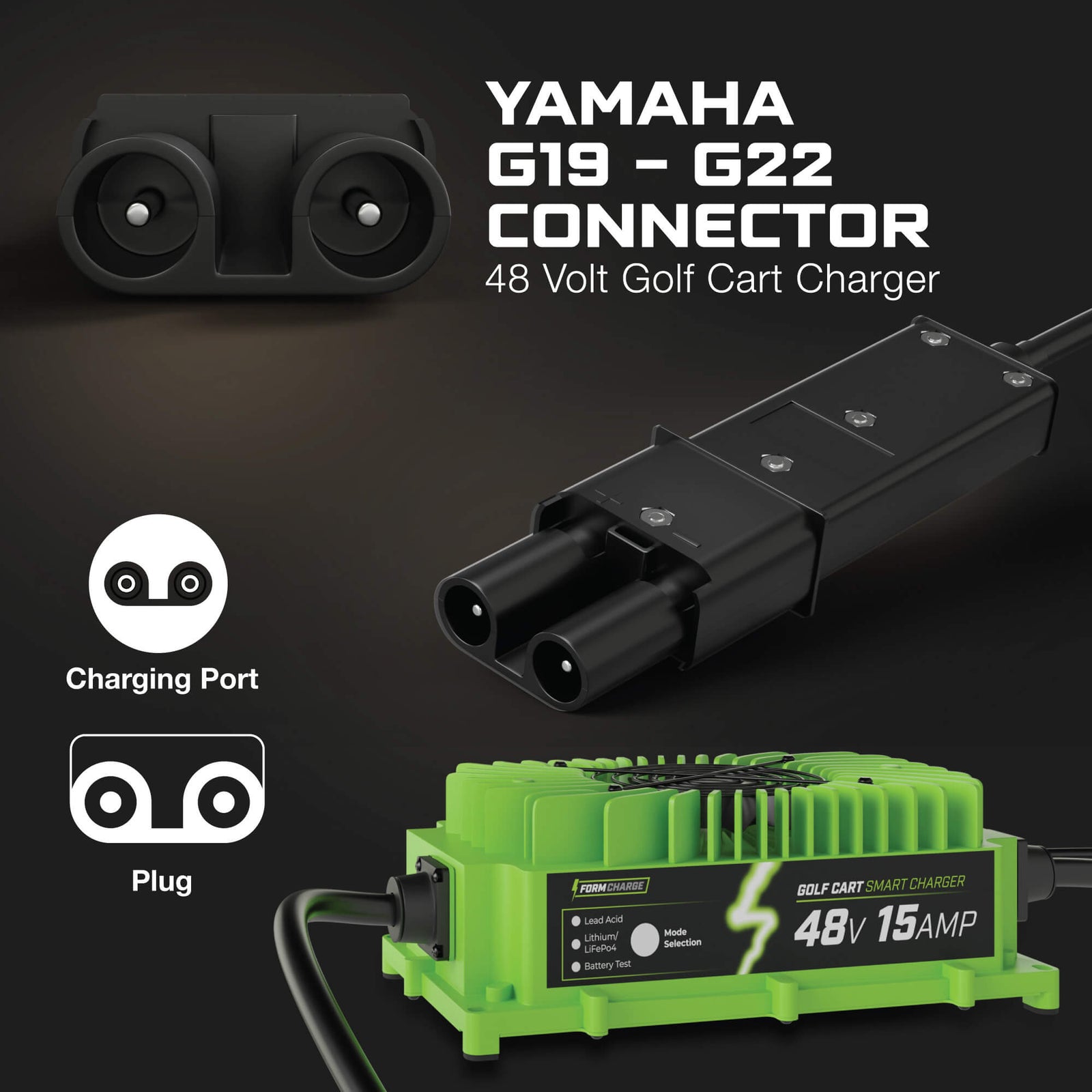 FORM 48 Volt Golf Cart Battery Charger for Yamaha G19, G22, 48V- 48V L