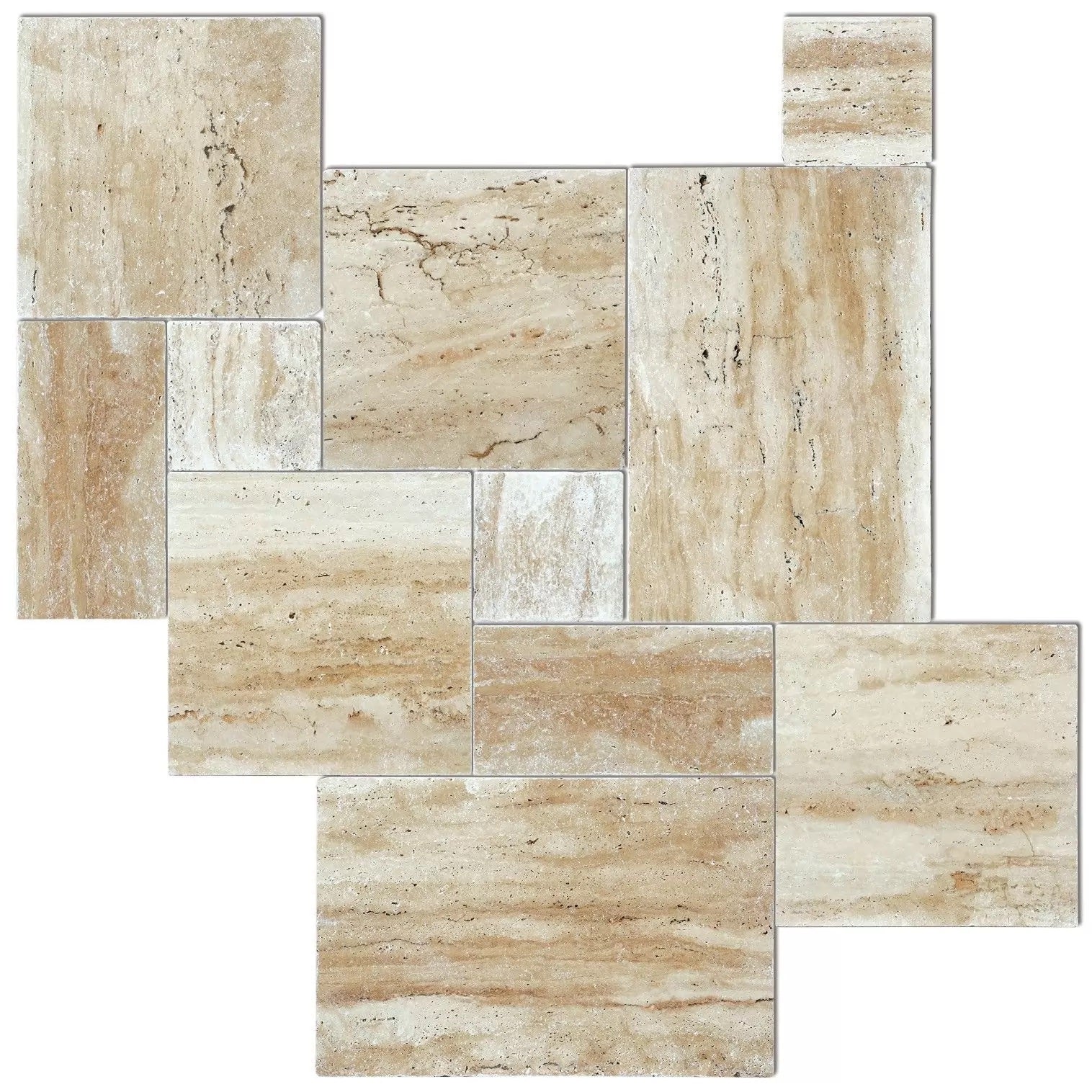 Patara Beige Vein-cut Travertine Pattern Tumbled Pavers - Full Trucklo