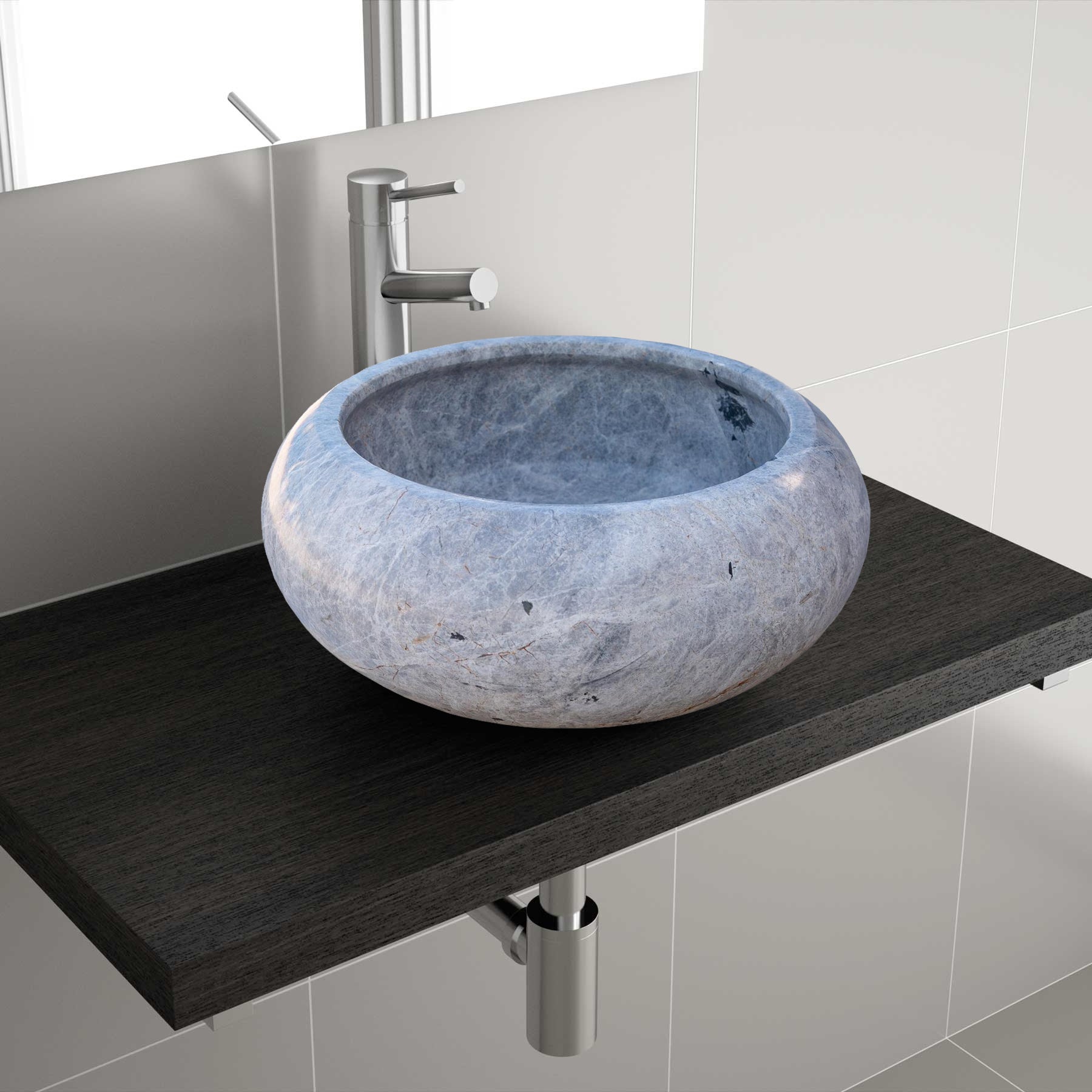 Natural Stone Sirius Silver Marble Above Vanity Bathroom Sink (D)15.5"