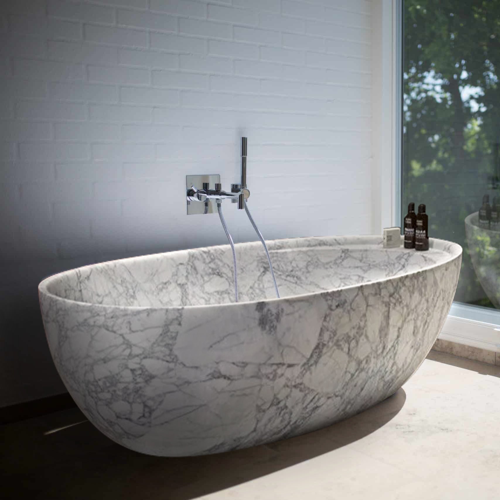 Statuario White Marble Bathtub Hand-carved from Solid Marble Block (W)